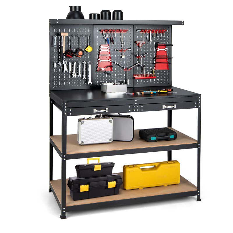 48” x 24” Heavy Duty Metal Work Bench with Pegboard & 2 Drawers ...