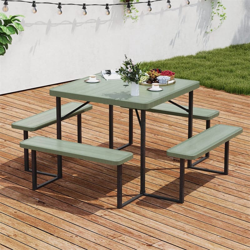 8 Person Square HDPE Picnic Table Bench Set w/Umbrella Hole Sale, Price ...