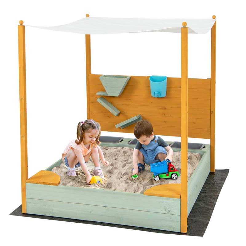Wooden Kids Sandbox with Sand Wall & Removable Canopy Sale, Price ...