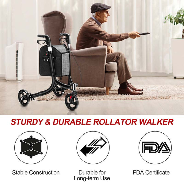 3-Wheel Foldable Rollator Walker Sale, Price & Reviews - Eletriclife