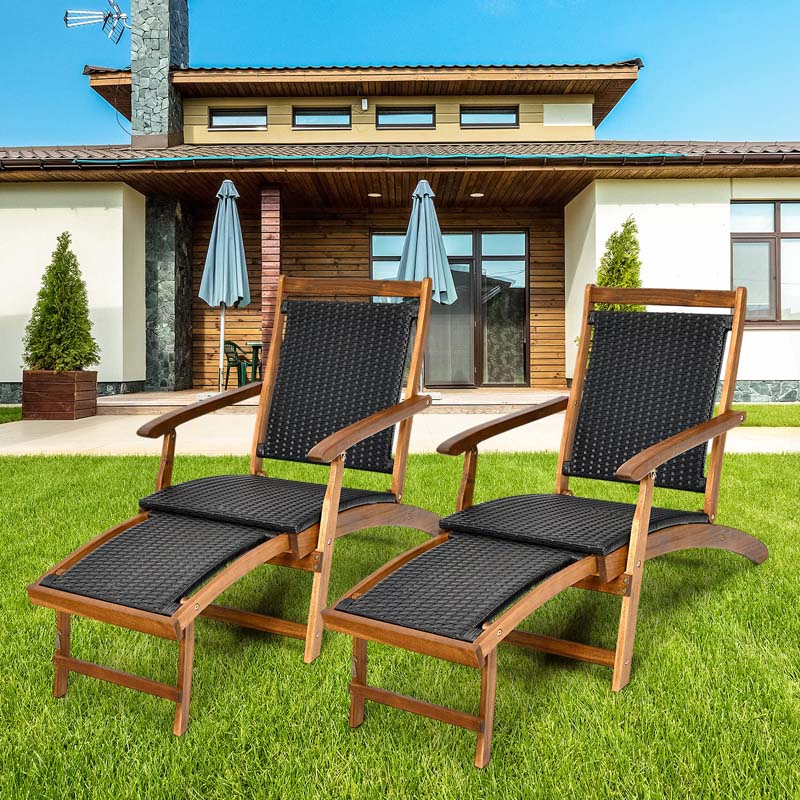 2 Pcs Acacia Wood Rattan Folding Chaise Lounge Chair Sale, Price ...