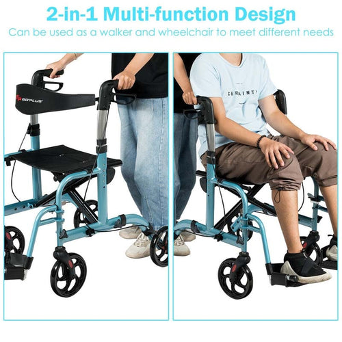 2 in 1 Folding Walker Rollator with Seat for Seniors - Eletriclife